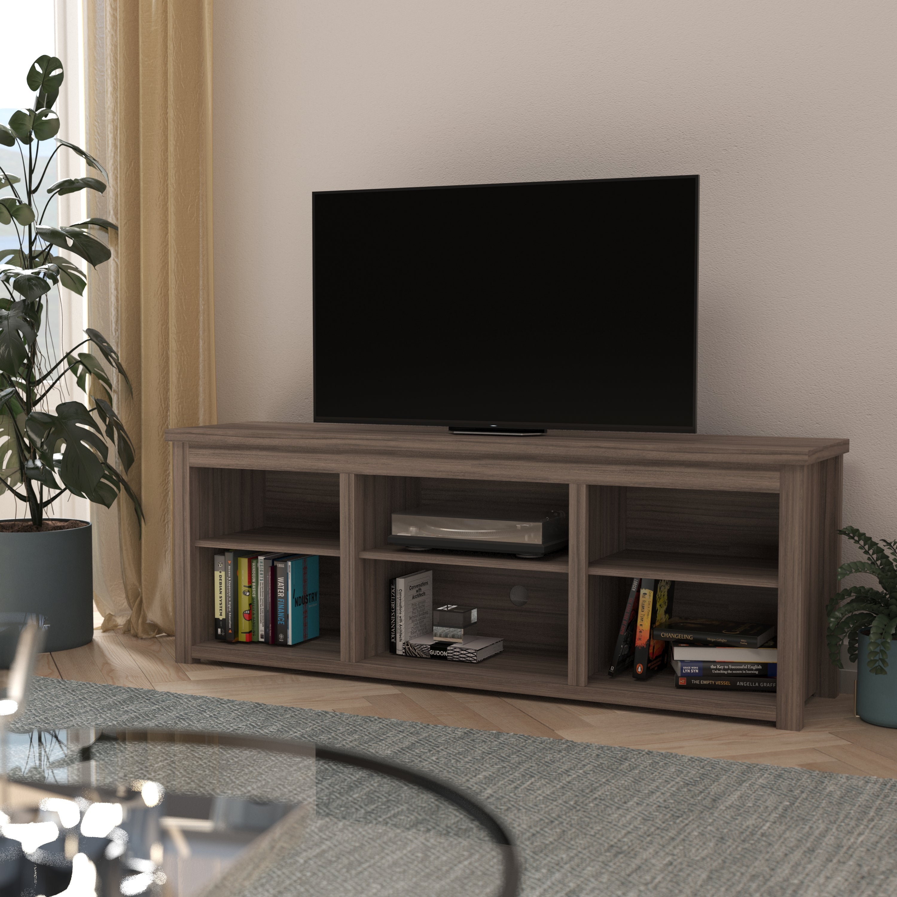 Merrick Lane Fincastle 6 Cubby 65 TV Stand for Up to 80 TV s Espresso Finish