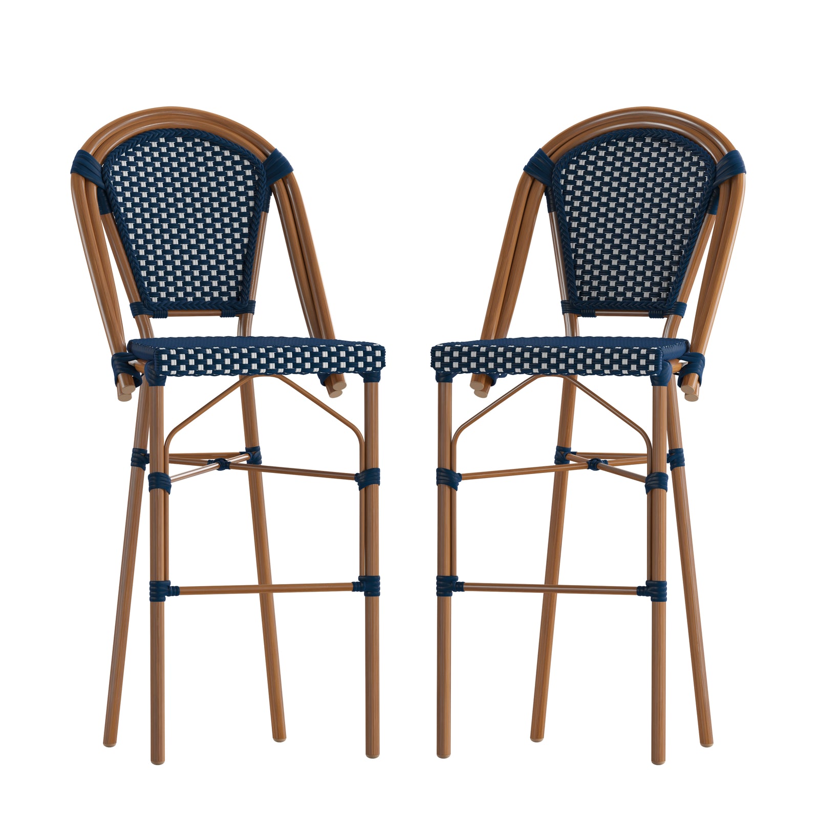 Sacha Set of Two Stacking French Bistro Bar Stools with PE Seats and B