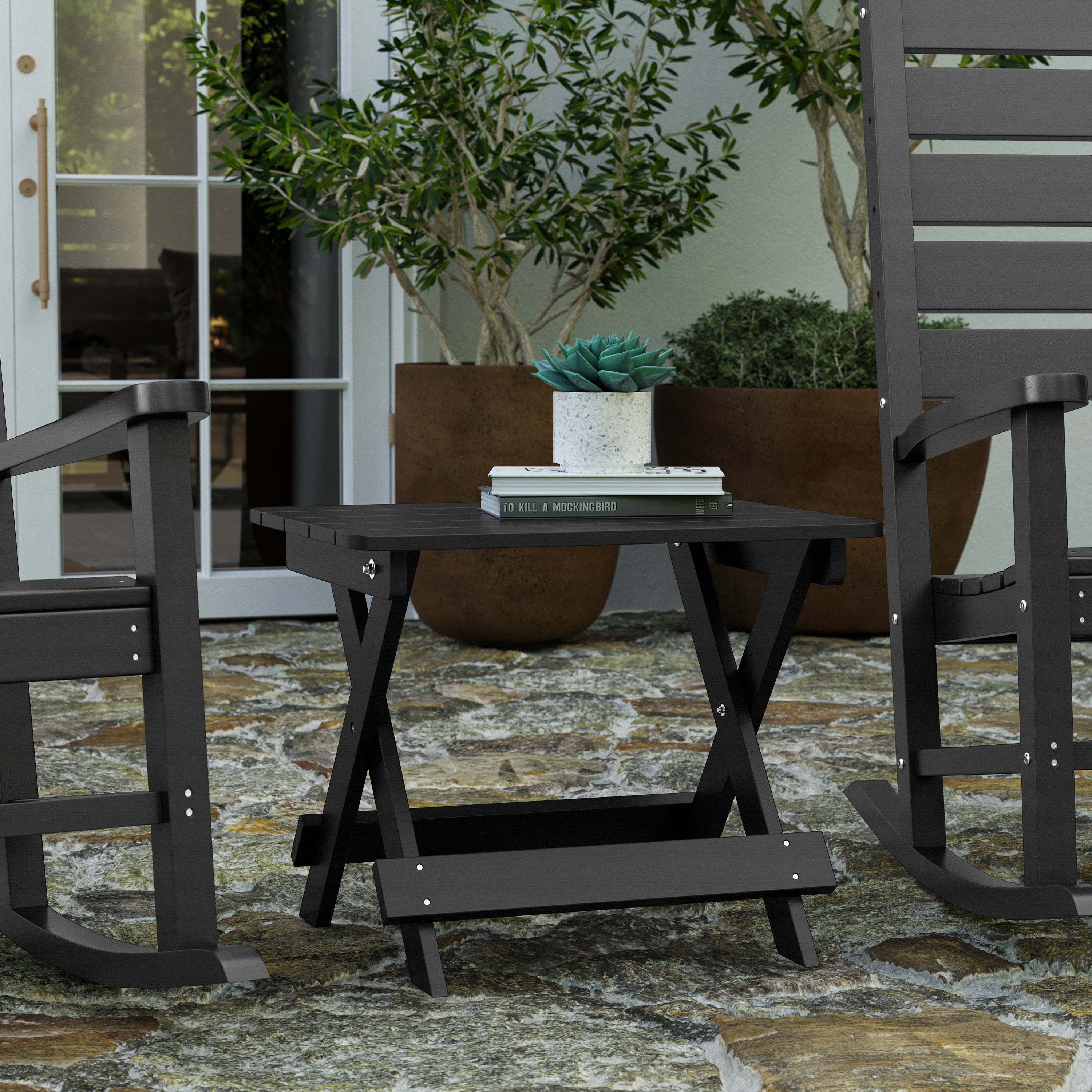 Ridley Outdoor Folding Side Table, Portable All-Weather HDPE Adirondac